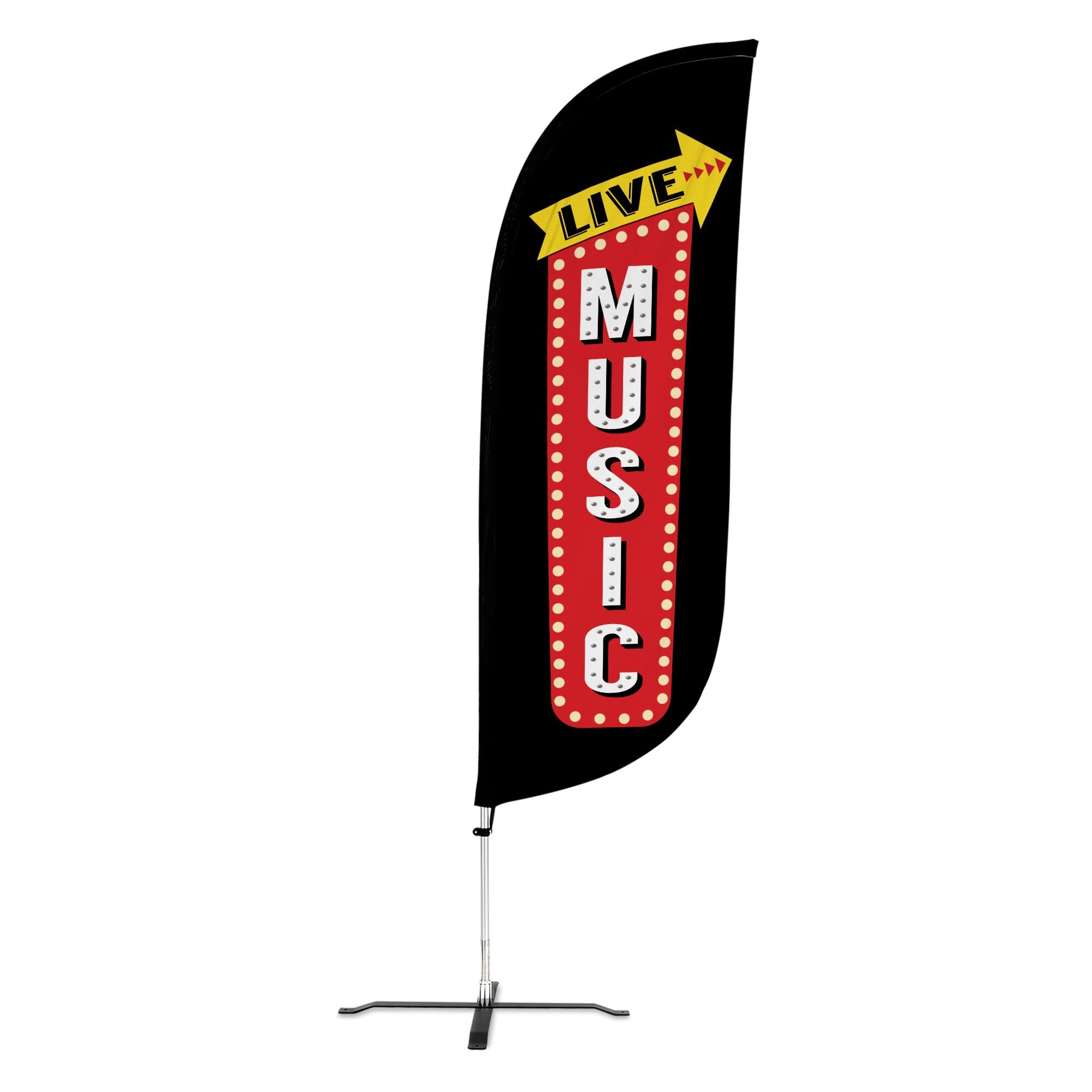 Live Music Feather Flag – 8ft Vintage Marquee Style Sign – LookOurWay