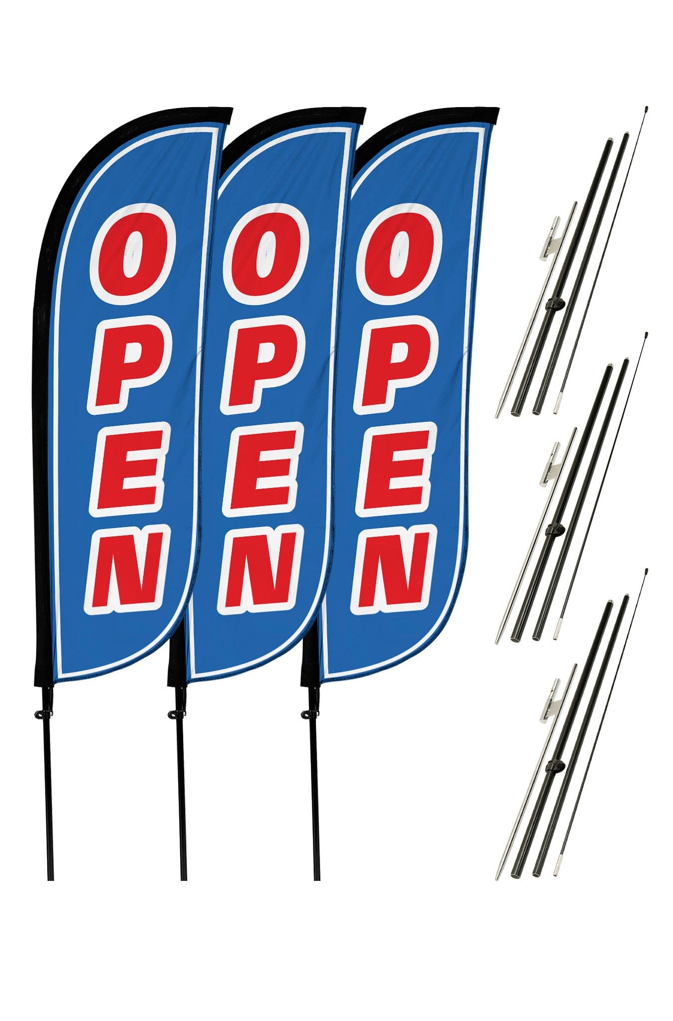 Open Feather Flag - 3 Pack w/ Ground Spike Pole Set – LookOurWay